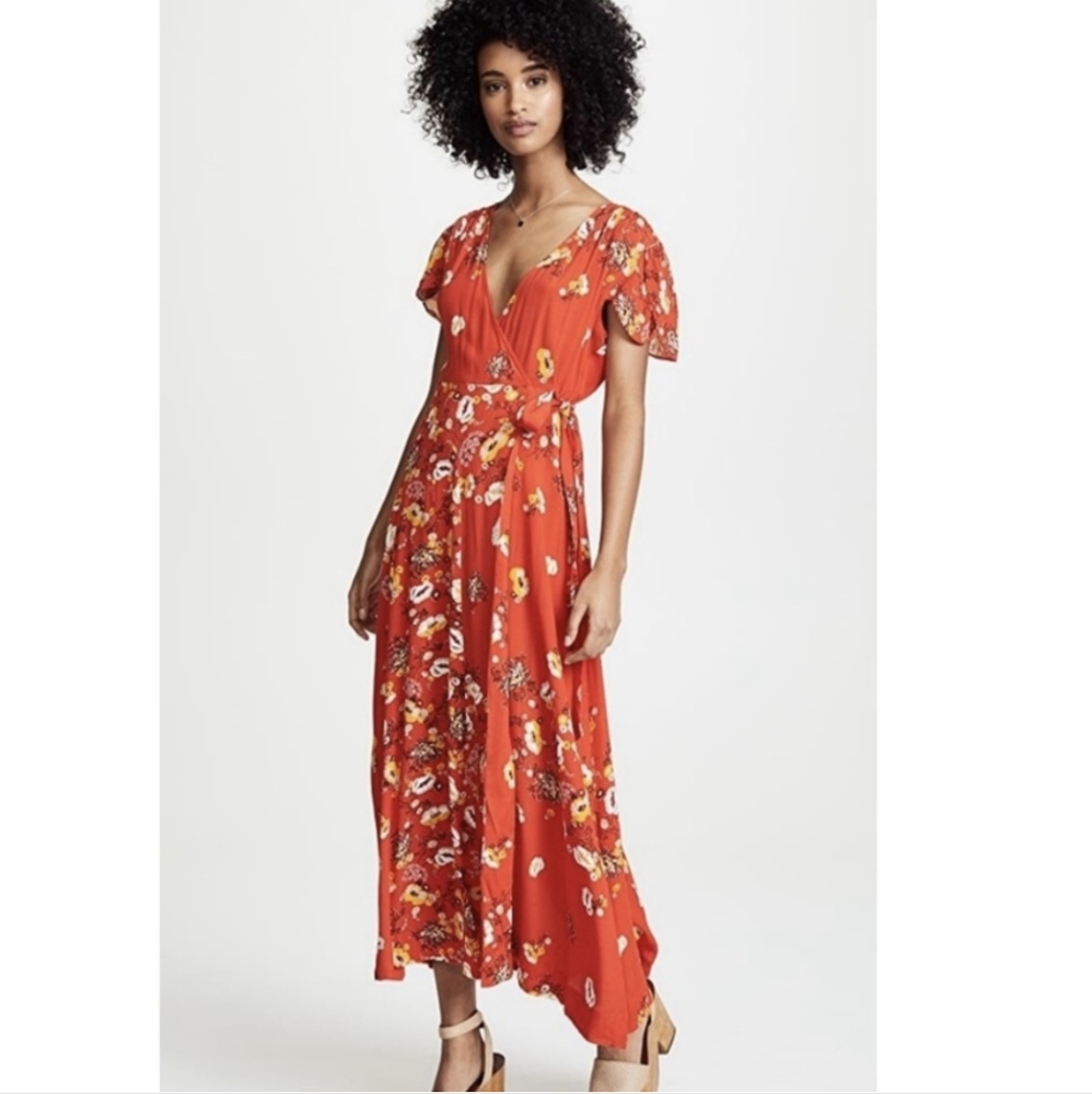 Free People Gorgeous Jess Wrap Maxi Dress Red Floral … - Gem